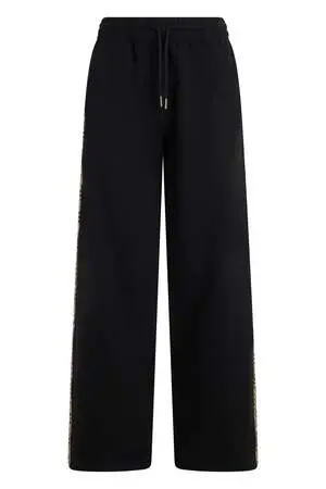 Burberry High-waist Wide-leg Trousers With Check Detail - Black