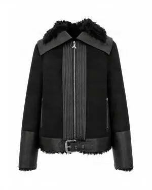 Patrizia Pepe Belted Shearling-trim Zip Jacket