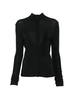 ALYSI Turtle-neck Button-up Sweatshirt - Black