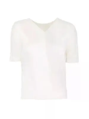 Issey Miyake White Pleated V-neck T-shirt - Neutrals