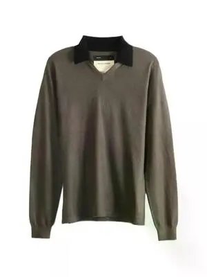 Frenckenberger Contrast-collar V-neck Sweater - Brown