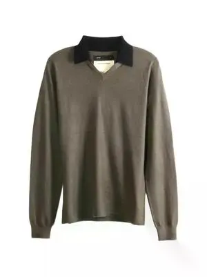 Frenckenberger Contrast-collar V-neck Sweater - Brown