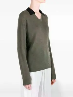 Frenckenberger Contrast-collar V-neck Sweater