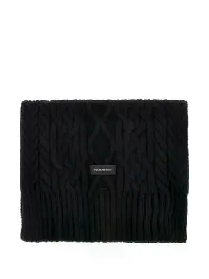 Emporio Armani Cable-knit Logo-patch Scarf - Black