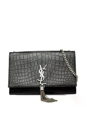 Saint Laurent 2016 Medium Croc Embossed Leather Monogram Kate Tassel Crossbody Bag