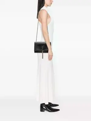 Saint Laurent 2016 Medium Croc Embossed Leather Monogram Kate Tassel Crossbody Bag