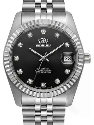 RICHELIEU SWISS Stainless Steel Timepiece With Fluted Bezel