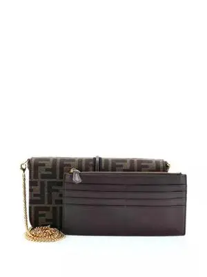 Fendi Zucca Canvas Clutch Bag With Chain Strap - Brown