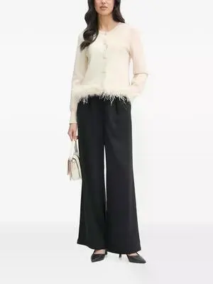 OUI Faux-feather Trim Crystal Embellished Cardigan - Neutrals