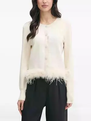 OUI Faux-feather Trim Crystal Embellished Cardigan - Neutrals