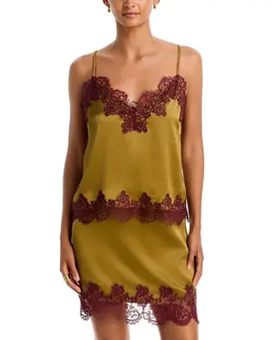LUCY PARIS Vanessa Lace Trim Satin Top - Chartreuse