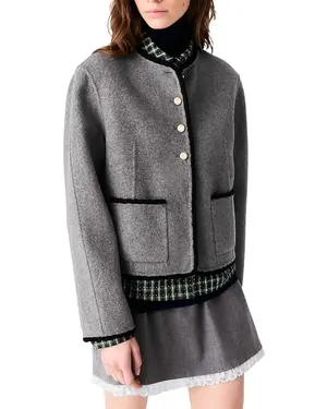 Maje Gardenia Wool Blend Double Faced Short Coat - Light Grey