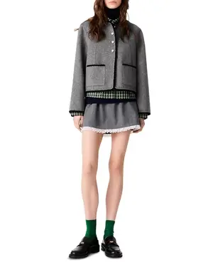 Maje Gardenia Wool Blend Double Faced Short Coat