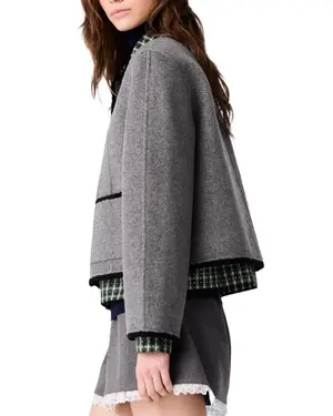 Maje Gardenia Wool Blend Double Faced Short Coat