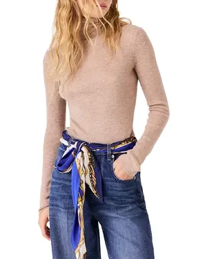 Maje Milko Wool Blend Ribbed Turtleneck Sweater - Beige