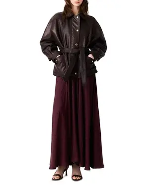 Maje Bianino Leather Belted Jacket