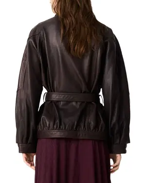 Maje Bianino Leather Belted Jacket