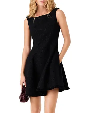 Maje Rydera Tweed Fringe Hem Dress - Black