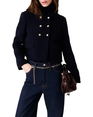 Maje Viponette Tweed Jacket - Navy