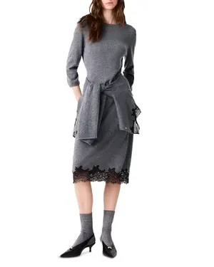 Maje Ridentelle Wool Lace Hem Dress