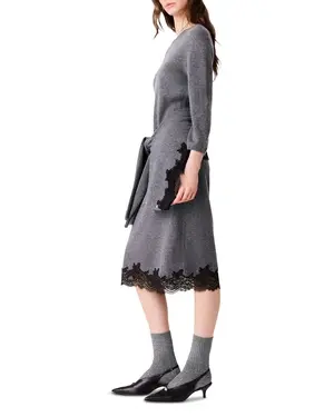 Maje Ridentelle Wool Lace Hem Dress