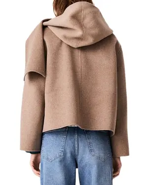 Maje Genest Wool Blend Hooded Scarf Short Coat