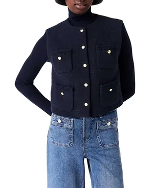 Maje Liponette Tweed Vest - Navy