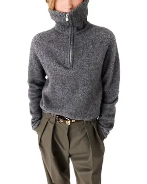 Maje Marjory Yak Blend Zip Neck Sweater - Grey