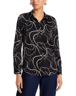 Aqua Pearl Print Satin Shirt Exclusive - Black Multi