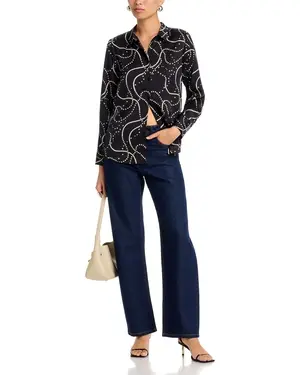 Aqua Pearl Print Satin Shirt Exclusive
