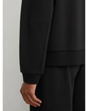 REISS Falco Interlock Relaxed Pullover Hoodie - Black