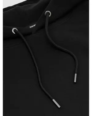 REISS Falco Interlock Relaxed Pullover Hoodie - Black