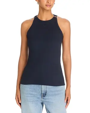 COURREGES Buckle 90s Rib Tank Top - Navy