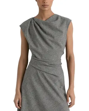 REISS Clara Houndstooth Check Tailored Midi Dress