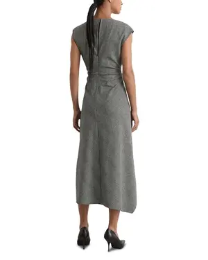 REISS Clara Houndstooth Check Tailored Midi Dress