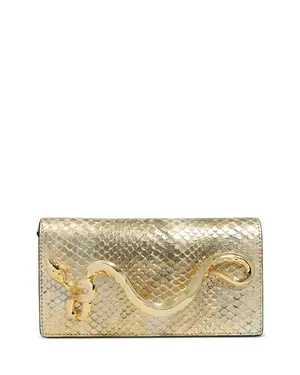 Alexis Bittar Serpent Side Handle Embossed Metallic Leather Clutch - Gold Python