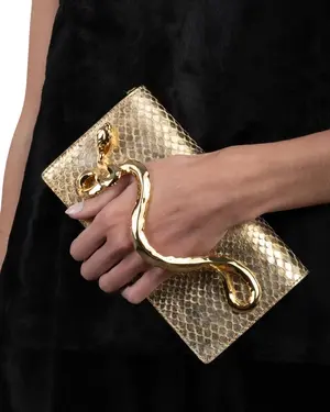 Alexis Bittar Serpent Side Handle Embossed Metallic Leather Clutch