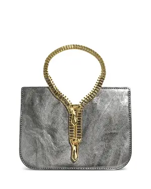Alexis Bittar Zipper Decor Mini Metallic Leather Top Handle Bag - Pewter
