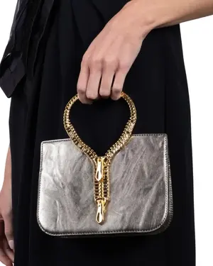 Alexis Bittar Zipper Decor Mini Metallic Leather Top Handle Bag