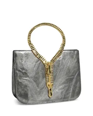 Alexis Bittar Zipper Decor Mini Metallic Leather Top Handle Bag