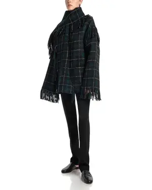 TOTEME Wool Blend Fringe Trim Scarf Collar Jacket - Pine/black