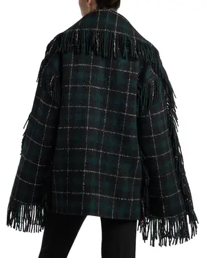 TOTEME Wool Blend Fringe Trim Scarf Collar Jacket - Pine/black