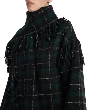 TOTEME Wool Blend Fringe Trim Scarf Collar Jacket - Pine/black