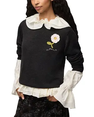 GANNI Crochet Applique Crewneck Sweater - Phantom