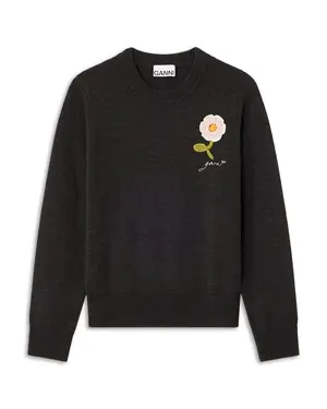 GANNI Crochet Applique Crewneck Sweater