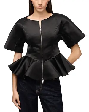 GANNI Duchesse Satin Peplum Top - Black
