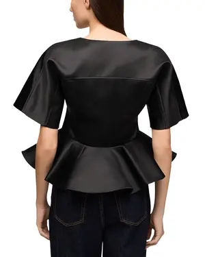 GANNI Duchesse Satin Peplum Top