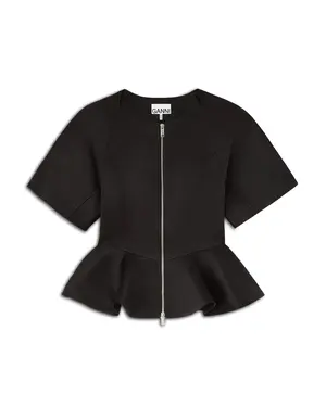 GANNI Duchesse Satin Peplum Top