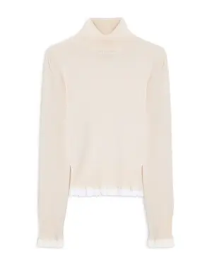 GANNI Lace Trim Merino Turtleneck Sweater