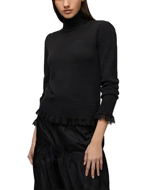 GANNI Lace Trim Merino Turtleneck Sweater - Phantom